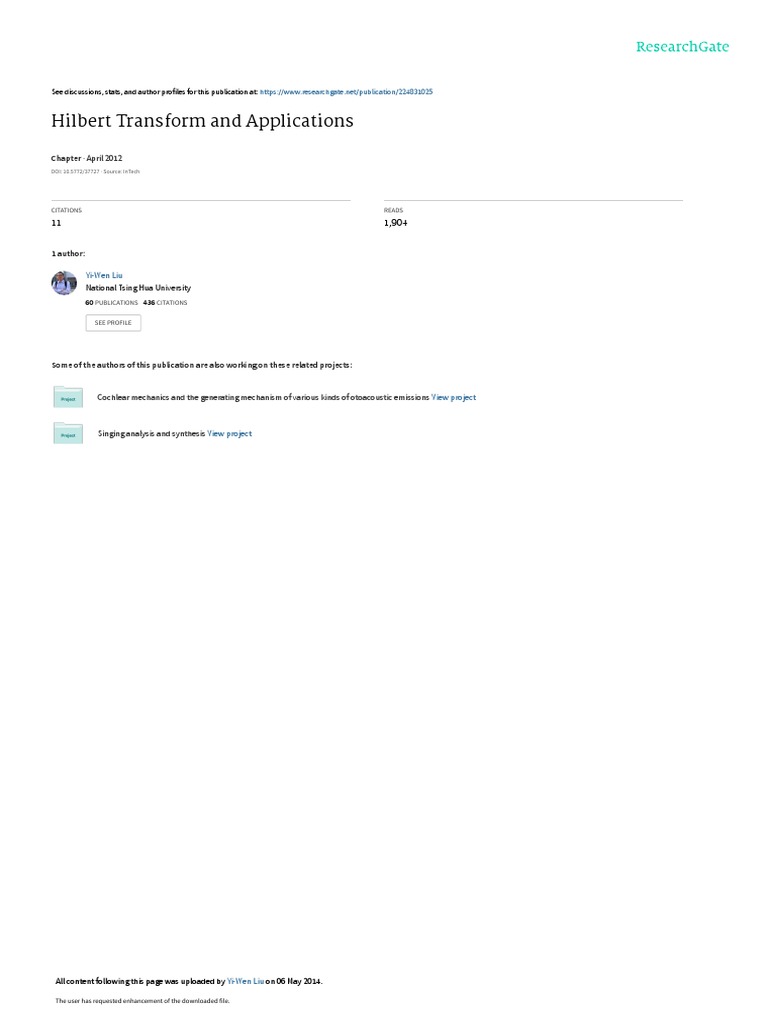 InTech-Hilbert Transform and Applications | PDF | Sampling (Signal ...
