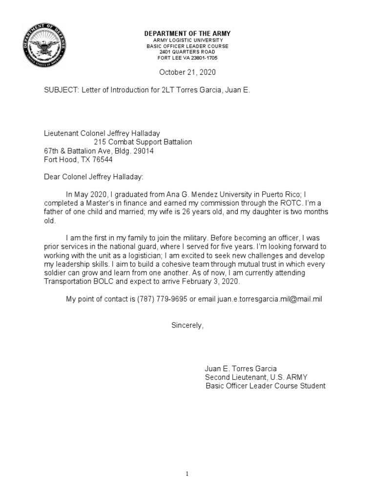 Letter of Introduction August 22 | PDF