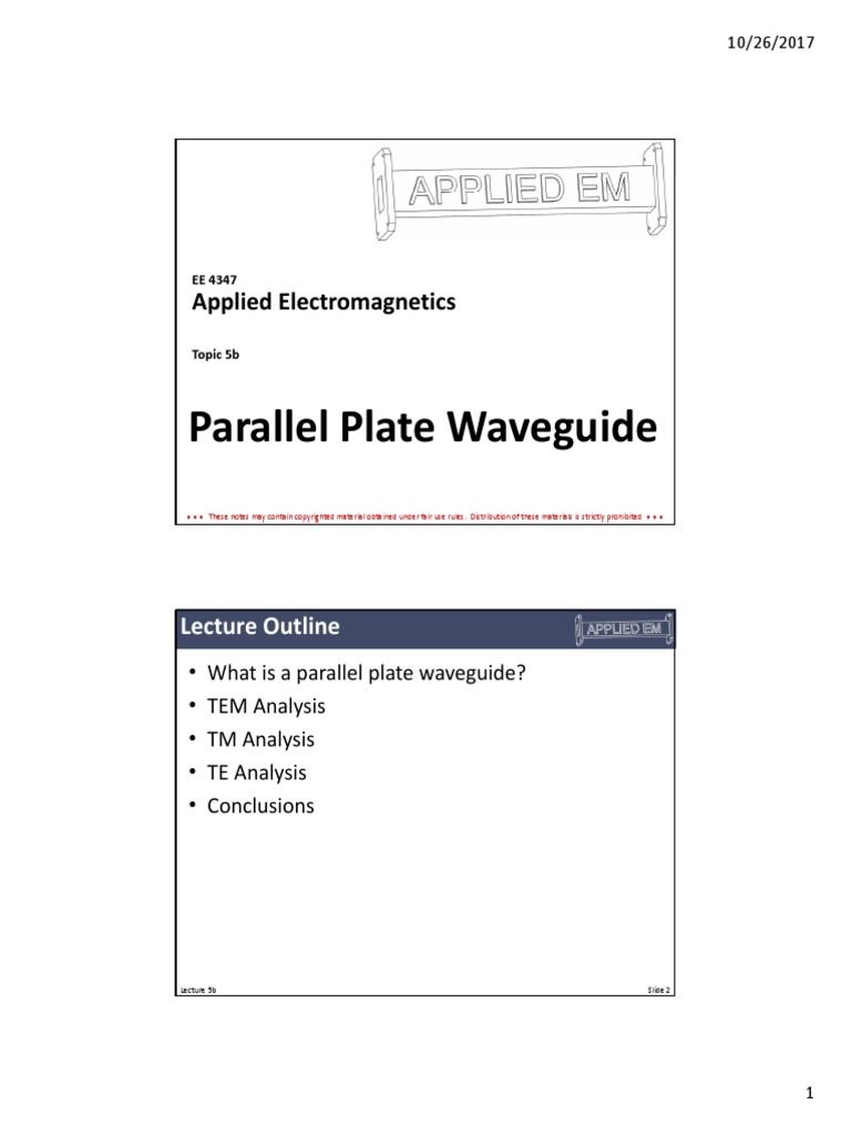 Lecture 5b Parallel Plate Waveguide | PDF | Waveguide | Transmission Line