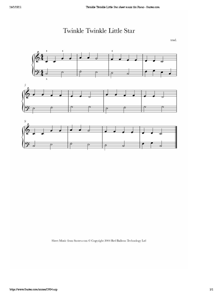 Twinkle Twinkle Little Star Sheet Music For Piano | PDF