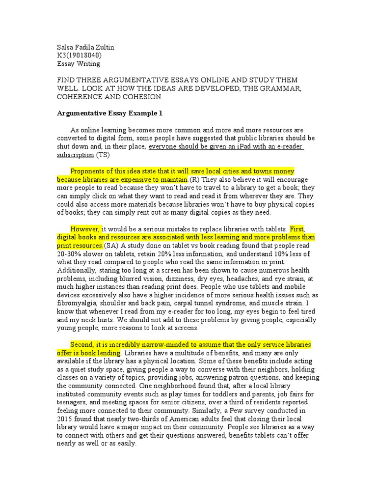 Argumentative Essay | PDF | Libraries | Books