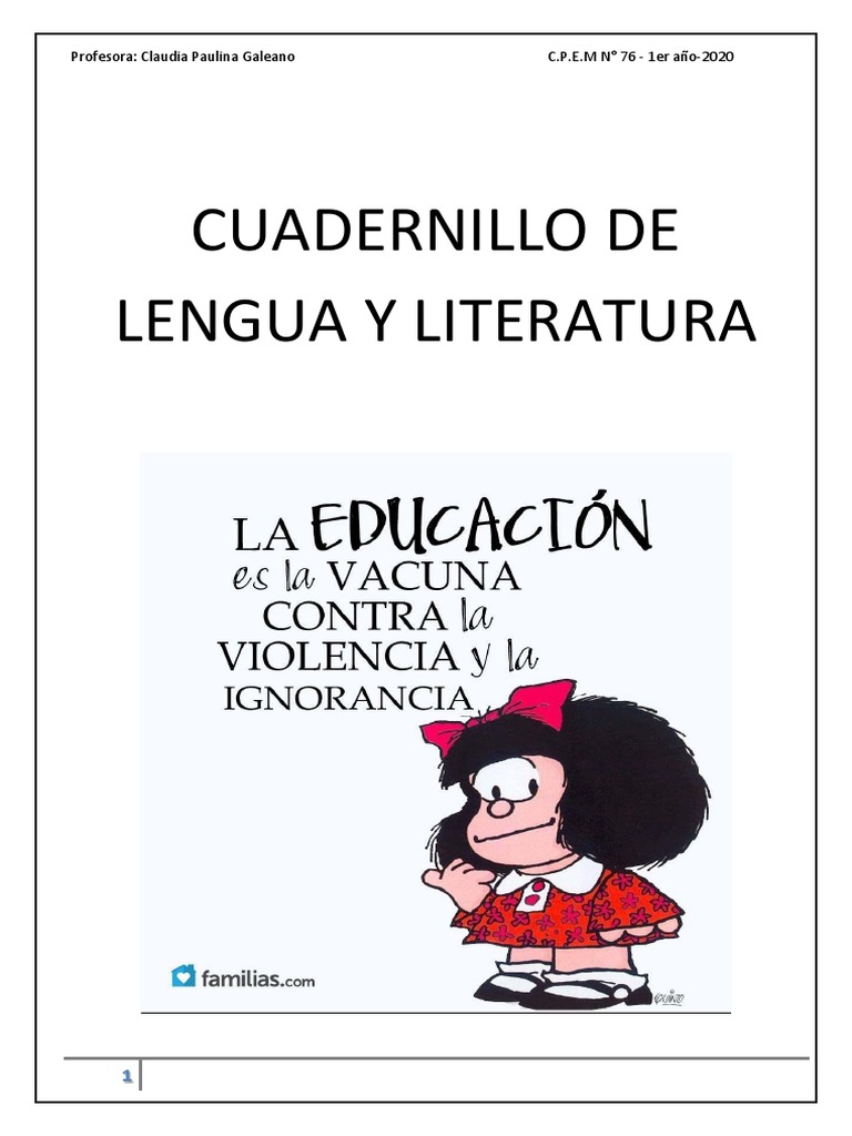 CUADERNILLO DE LENGUA Y LIT. 1° Año. | PDF | Sustantivo | Adjetivo