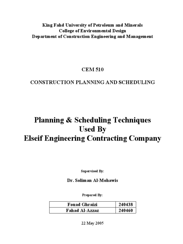 CEM510 Planning and Scheduling | PDF | Specification (Technical Standard) | Quality Assurance