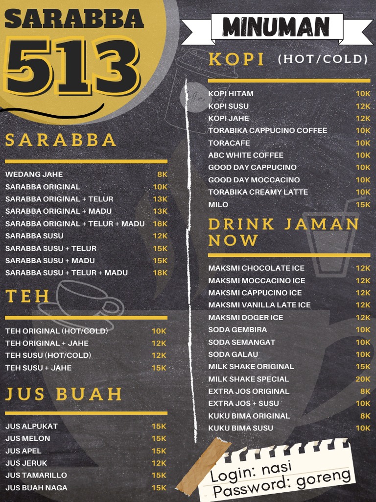 513 Menu | PDF | Coffee | Caffeinated Drinks