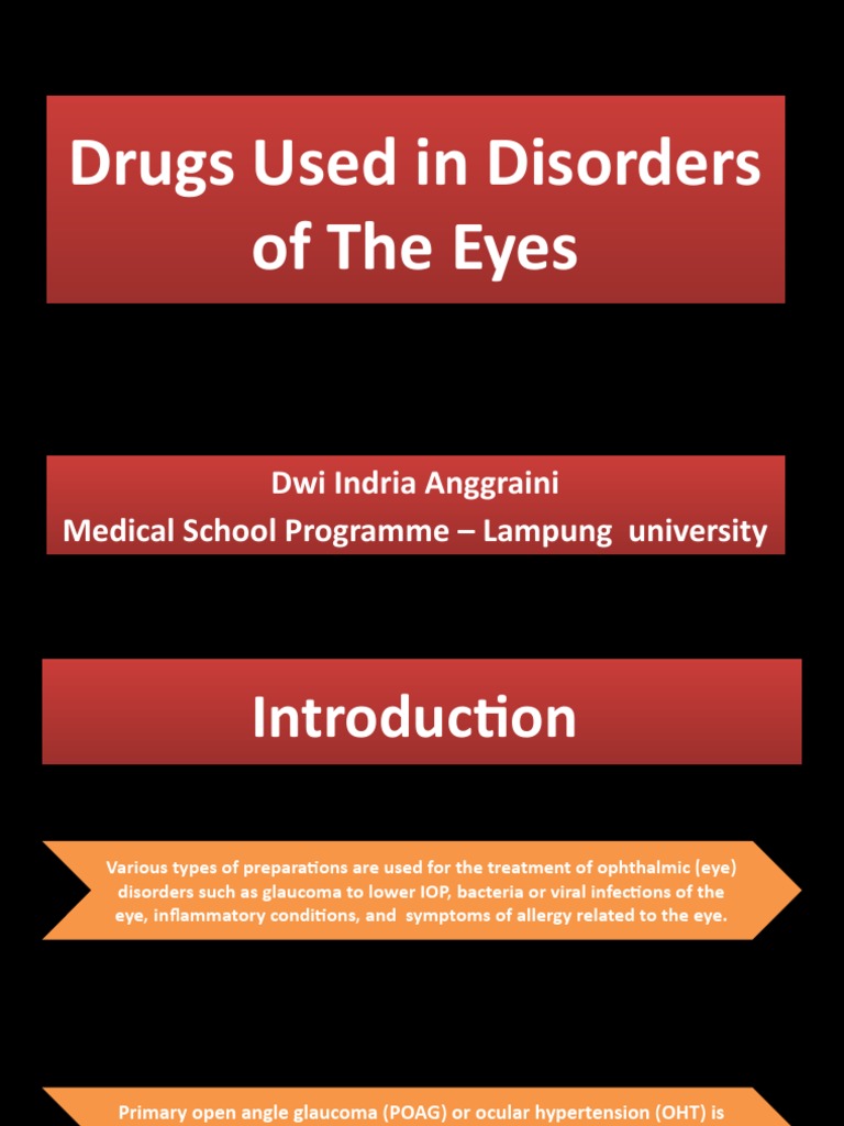 Ophthalmic Drugs for Eye Disorders | PDF | Glaucoma | Medical Specialties