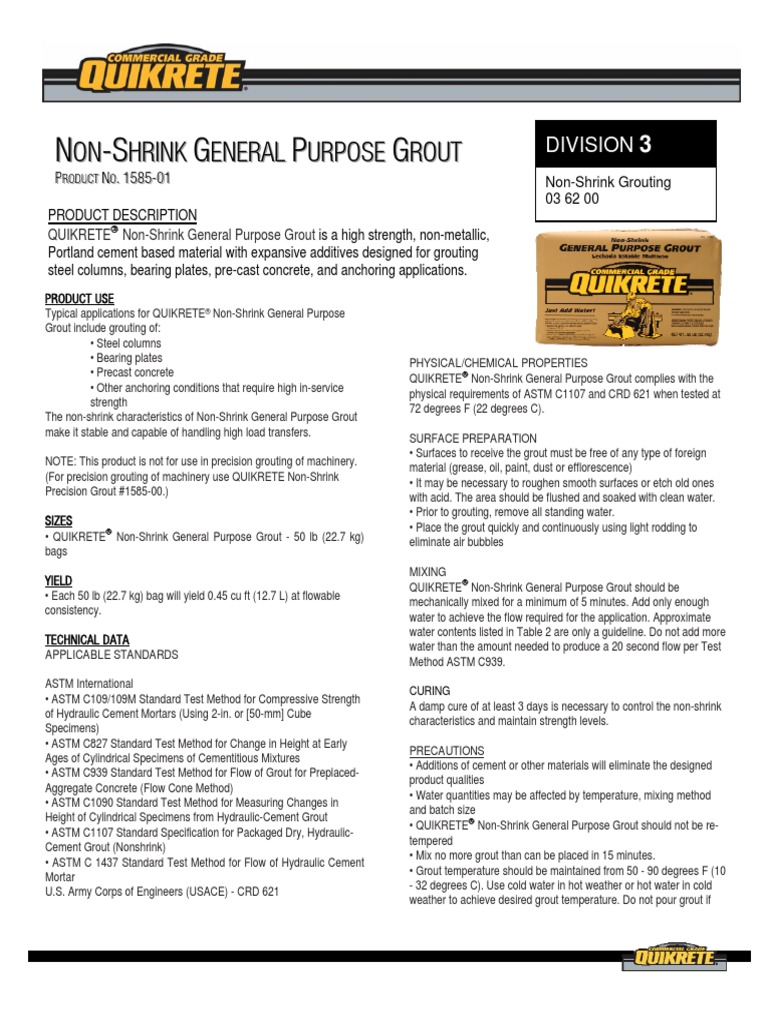 Non-Shrink Grout | PDF | Concrete | Cement