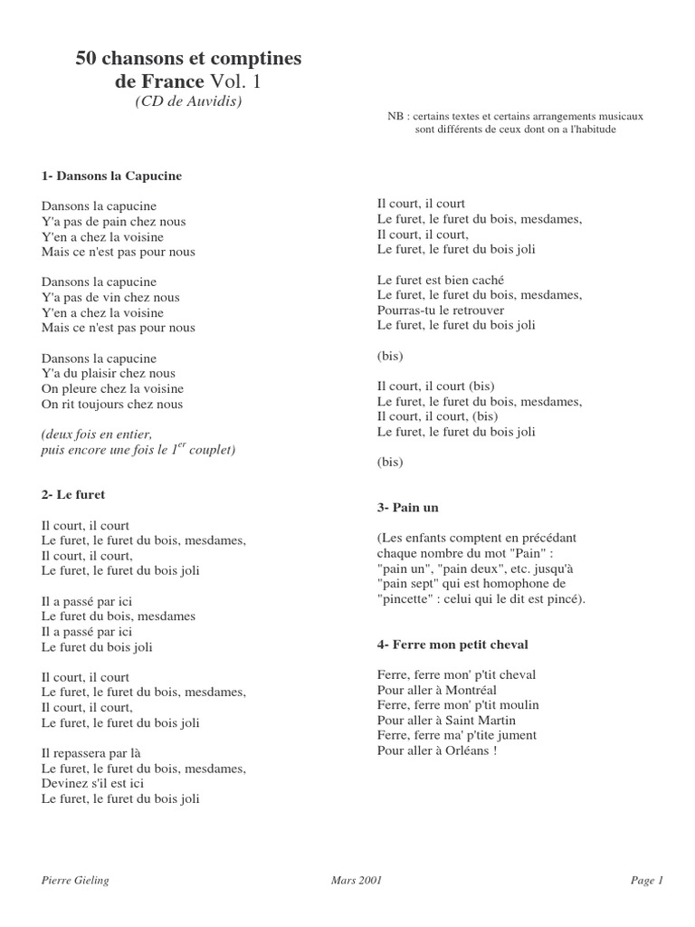 Comptines et Chansons Françaises | PDF | La nature | Divertissement ...
