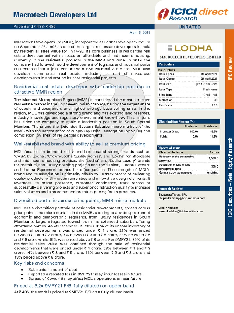Macrotech Developers IPO Review 2021 | PDF | Mumbai | Luxury Goods