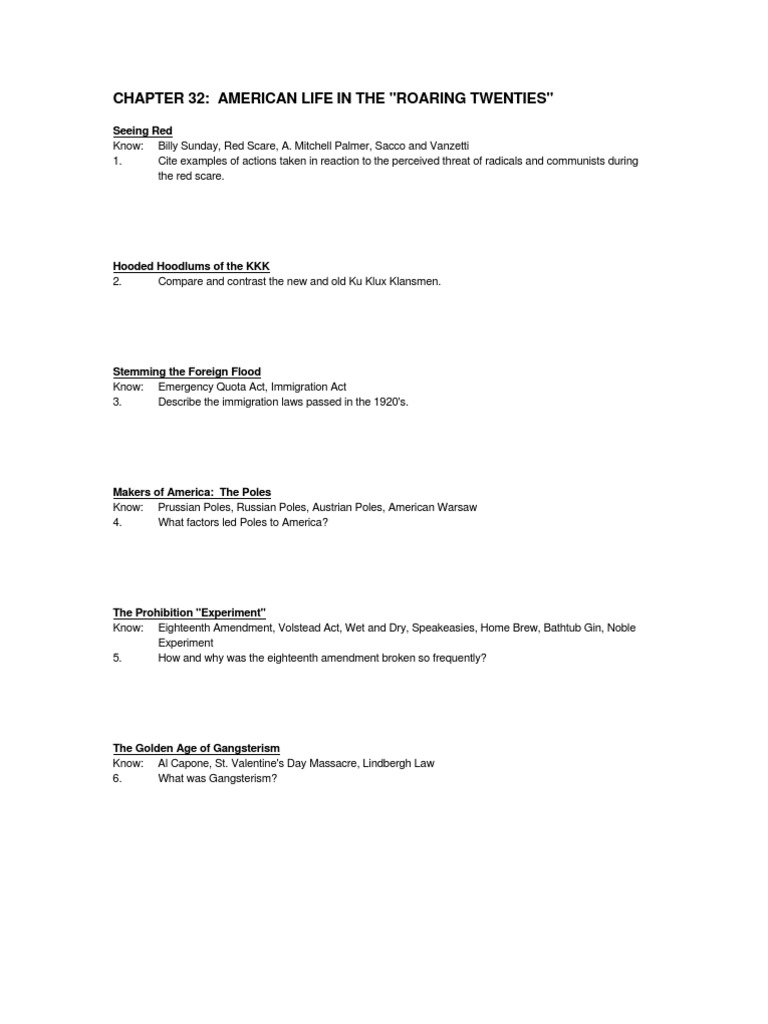 Chapter 32: American Life in The "Roaring Twenties": Seeing Red | PDF ...