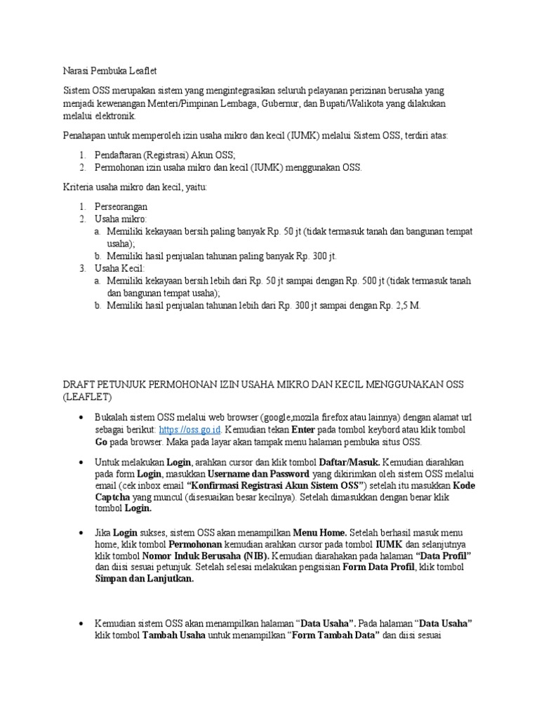 Draft Leaflet OSS IUMK | PDF