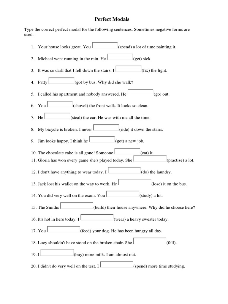 Perfect Modals Exercise with Answers | PDF