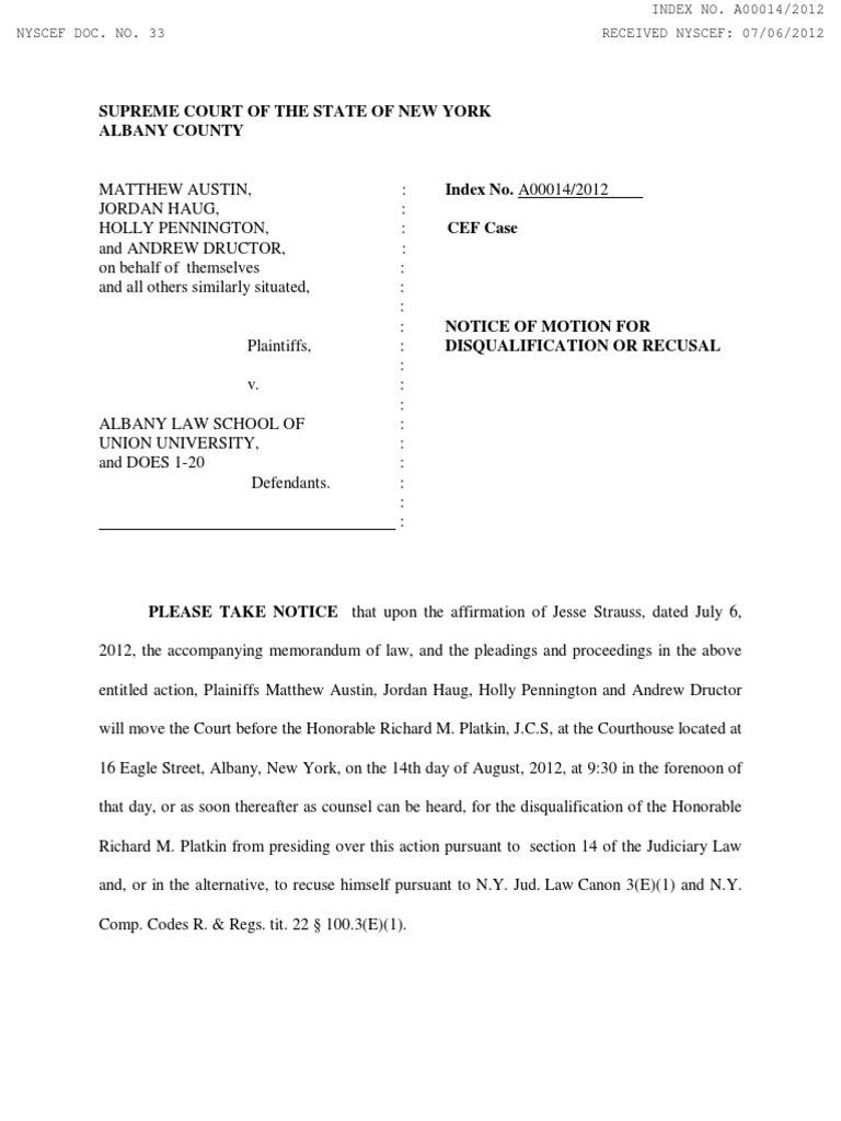 Motion to Disqualify Judge in Class Action Lawsuit | PDF | Lawsuit ...