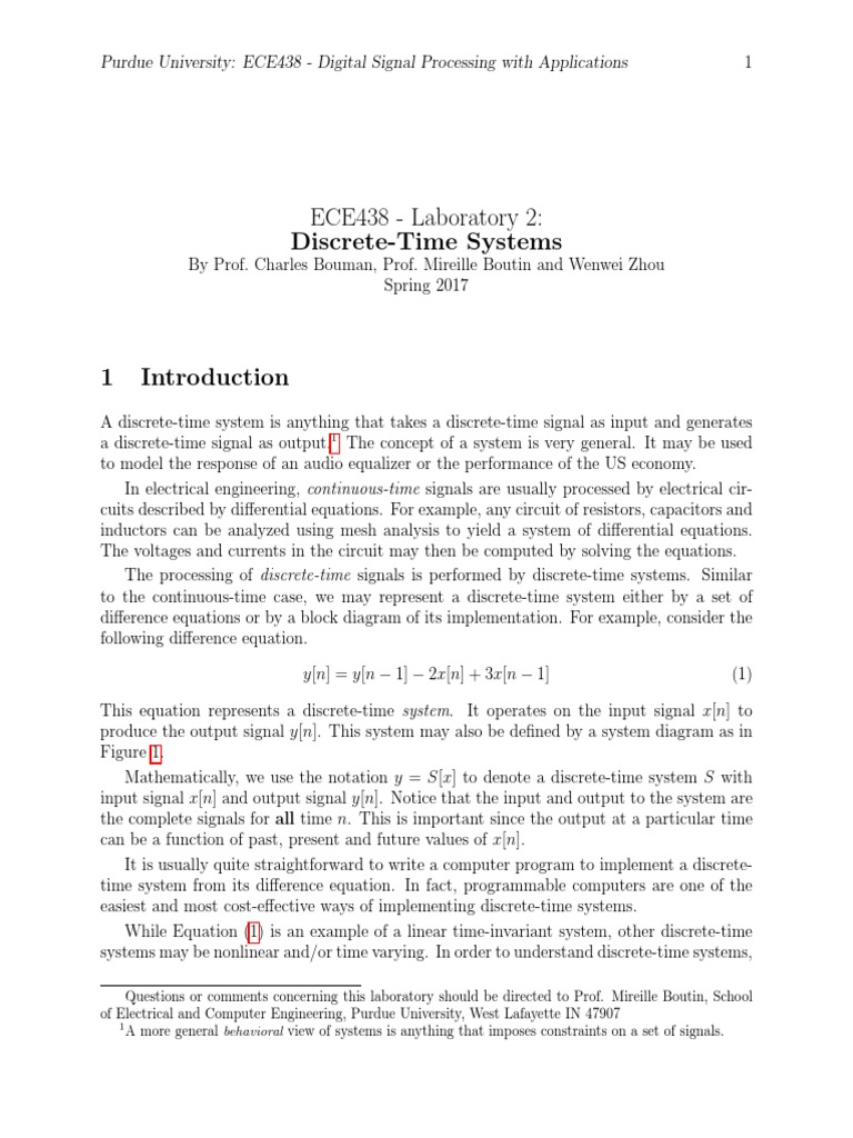 ECE438 - Laboratory 2: Discrete-Time Systems | PDF | Discrete Time And Continuous Time | Digital ...