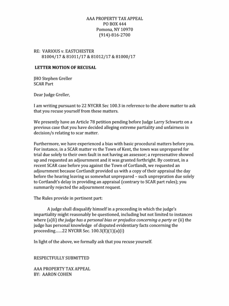 SAMPLE-LETTER For Recusal | PDF | Judicial Disqualification ...