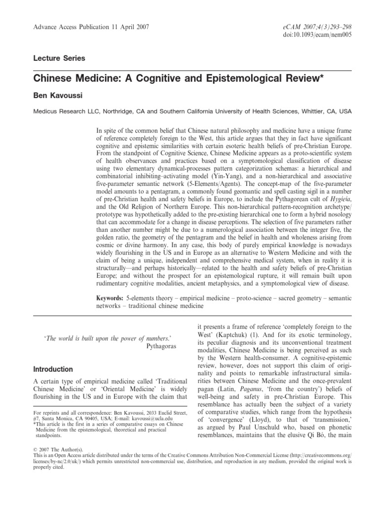 Chinese Medicine: A Cognitive and Epistemological Review : Lecture ...