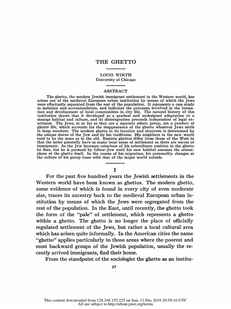 Louis Wirth - The Ghetto (1927) | PDF