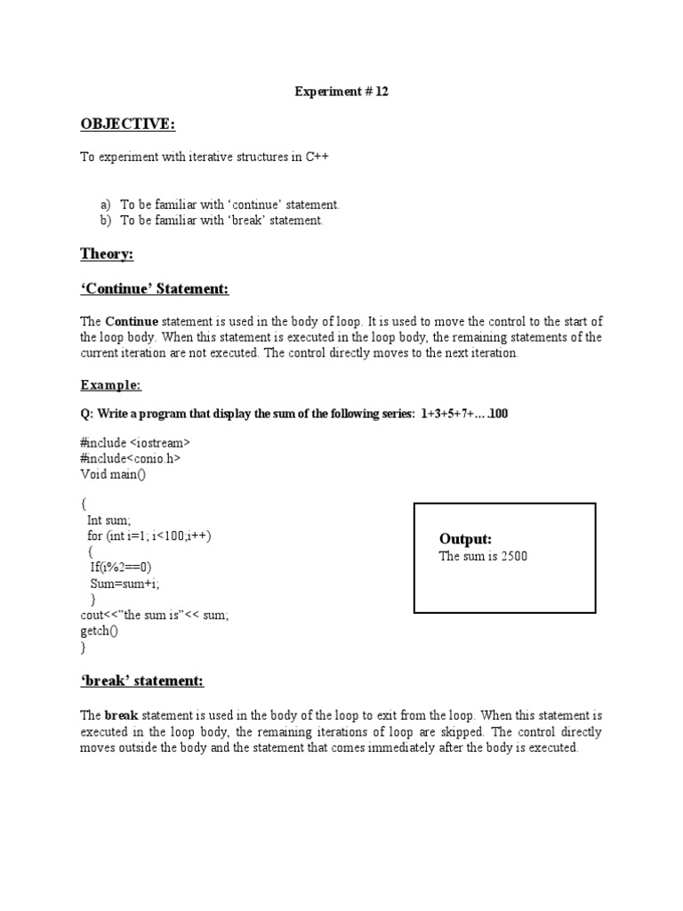 Lab 12 Continue Break Nested Loops | PDF