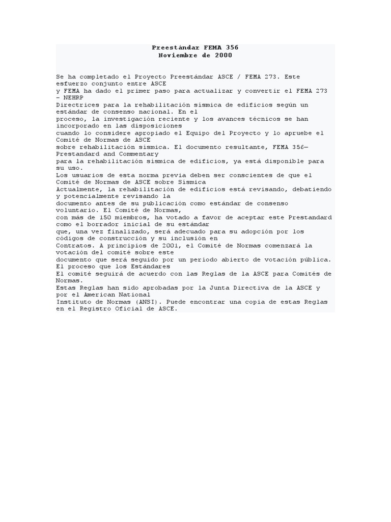 Preestándar FEMA 356 para Rehabilitación Sísmica | PDF | Hormigón | Acero