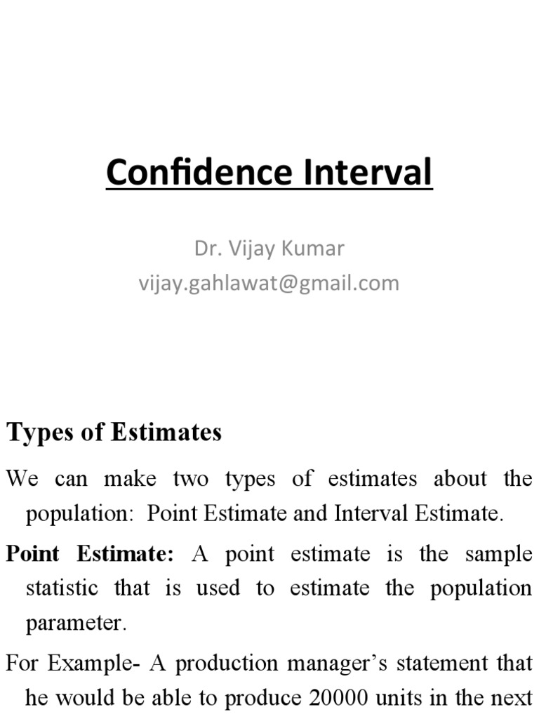 Confidence Interval: Dr. Vijay Kumar | PDF | Confidence Interval ...