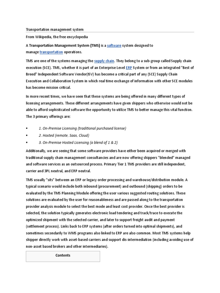 Overview of Transportation Management Systems | PDF | Business Process ...