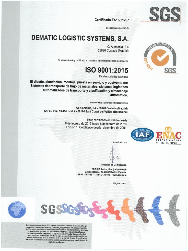 Certificado SGS 2017 2020 | PDF