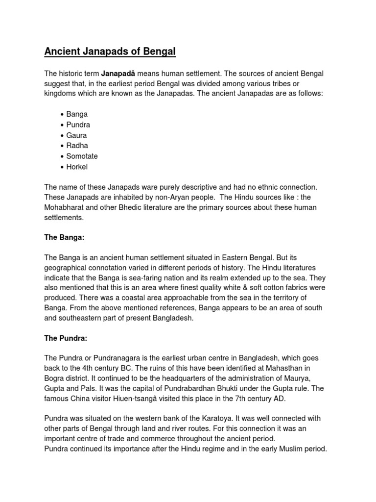 Ancient Janapads of Bengal | PDF | Asia | South Asia