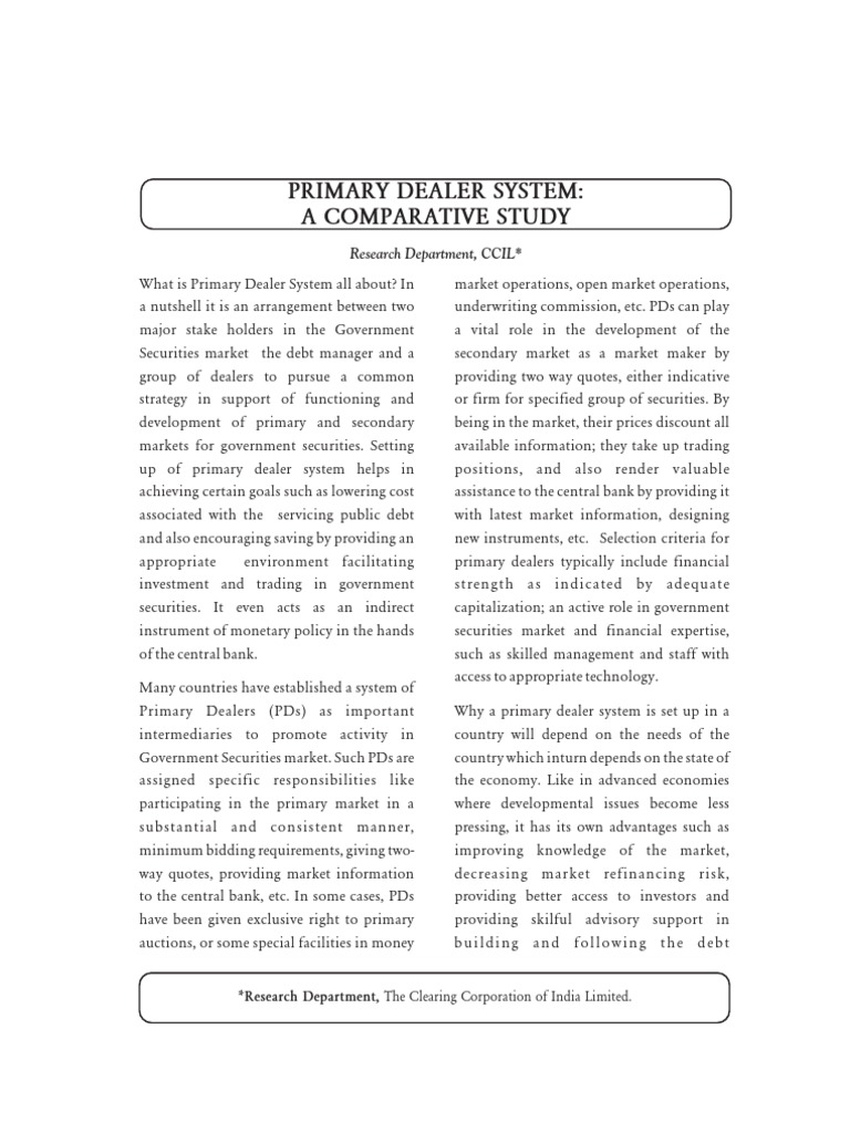 Primary Dealer System - A Comparative Study | PDF | Open Market ...