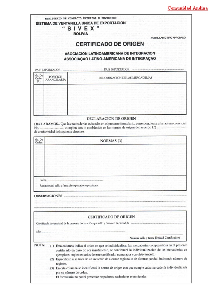 Certificado de Origen ALADI | PDF