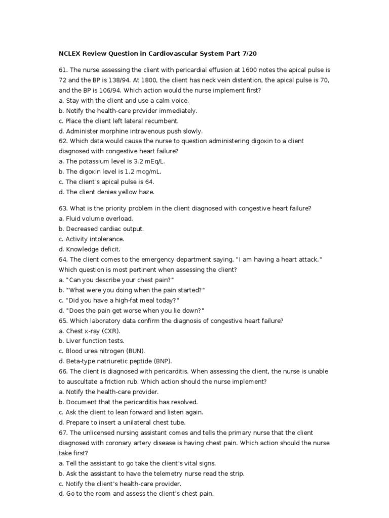 NCLEX Review Question in Cardiovascular System Part 7 | PDF ...