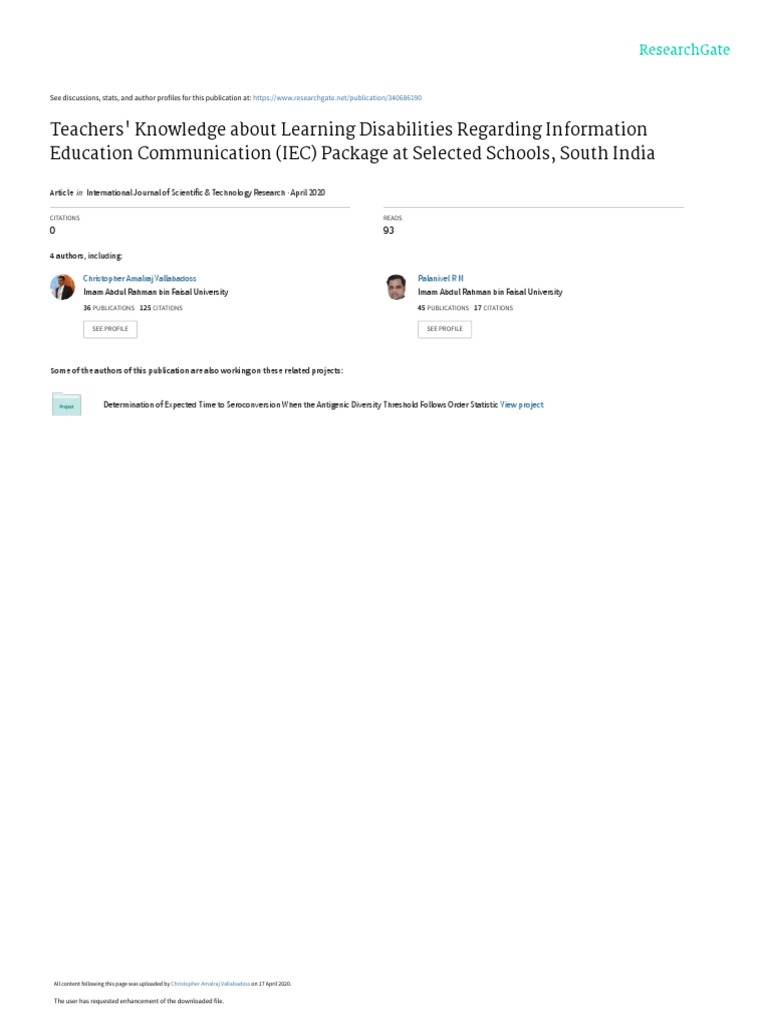 Teachers Knowledge About Learning Disabilities Regarding Information ...