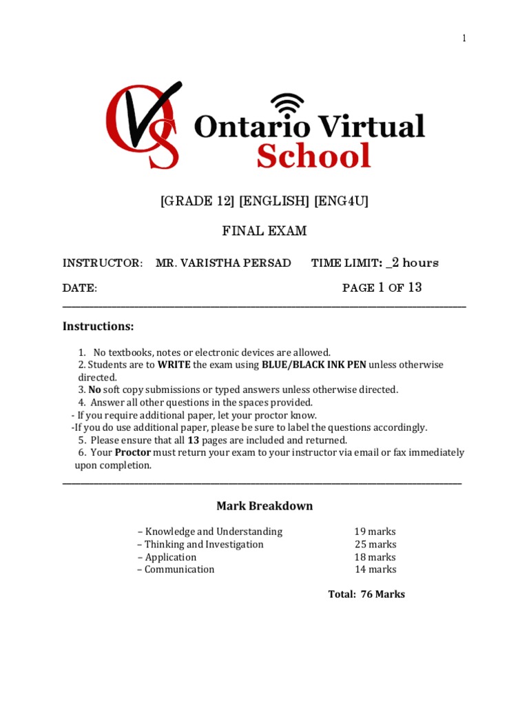 Eng4u Final Exam Ovs Persad 11 19 PDF | PDF | Narrative | Hero