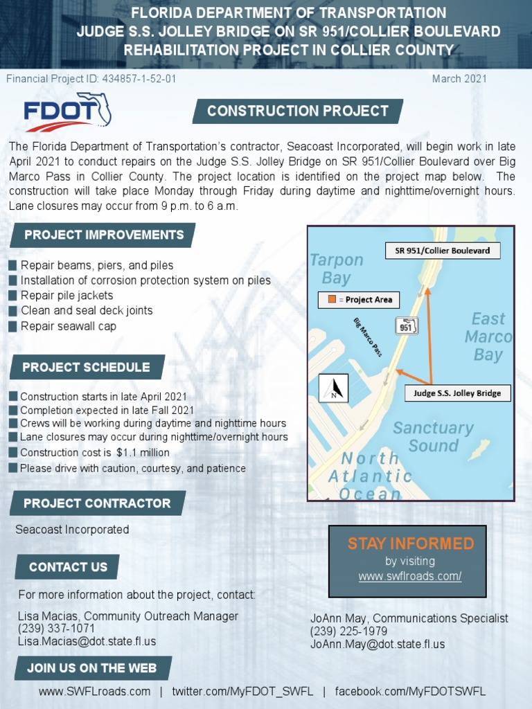 FDOT Flyer of S.S. Jolley Bridge Repairs On Marco Island - 2021 | PDF