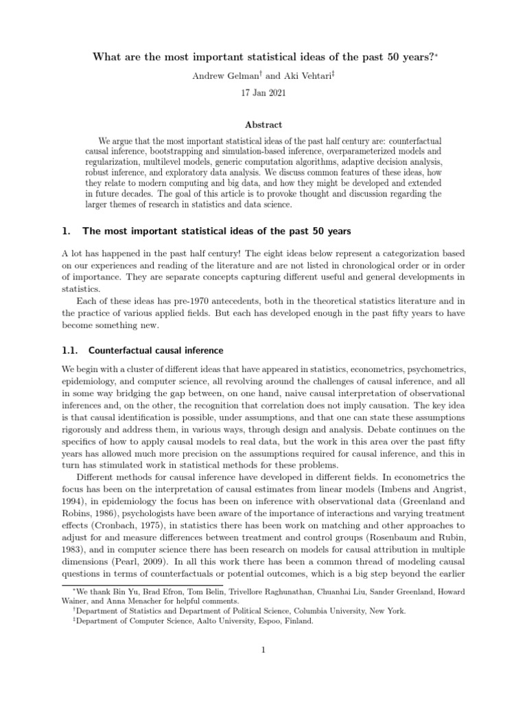 What Are The Most Important Statistical Ideas of The Past 50 Years ...
