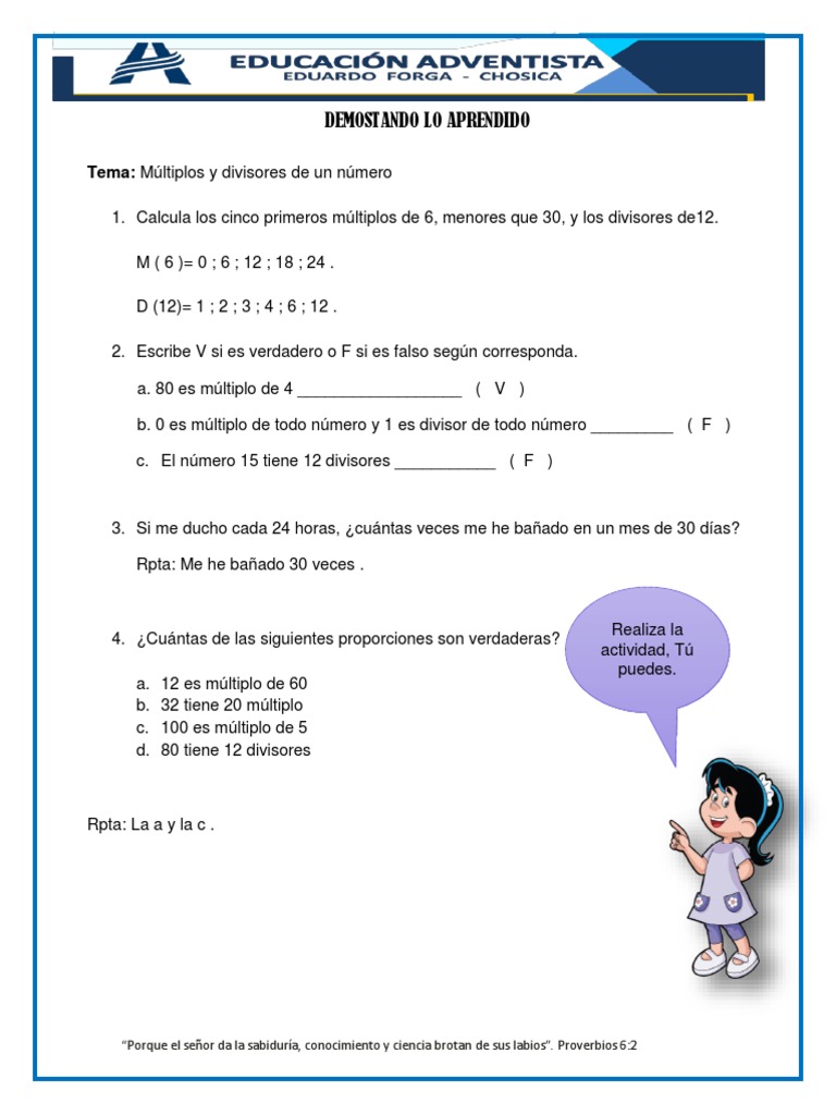 Tarea de Matematica Multiplos y Divisores . | PDF