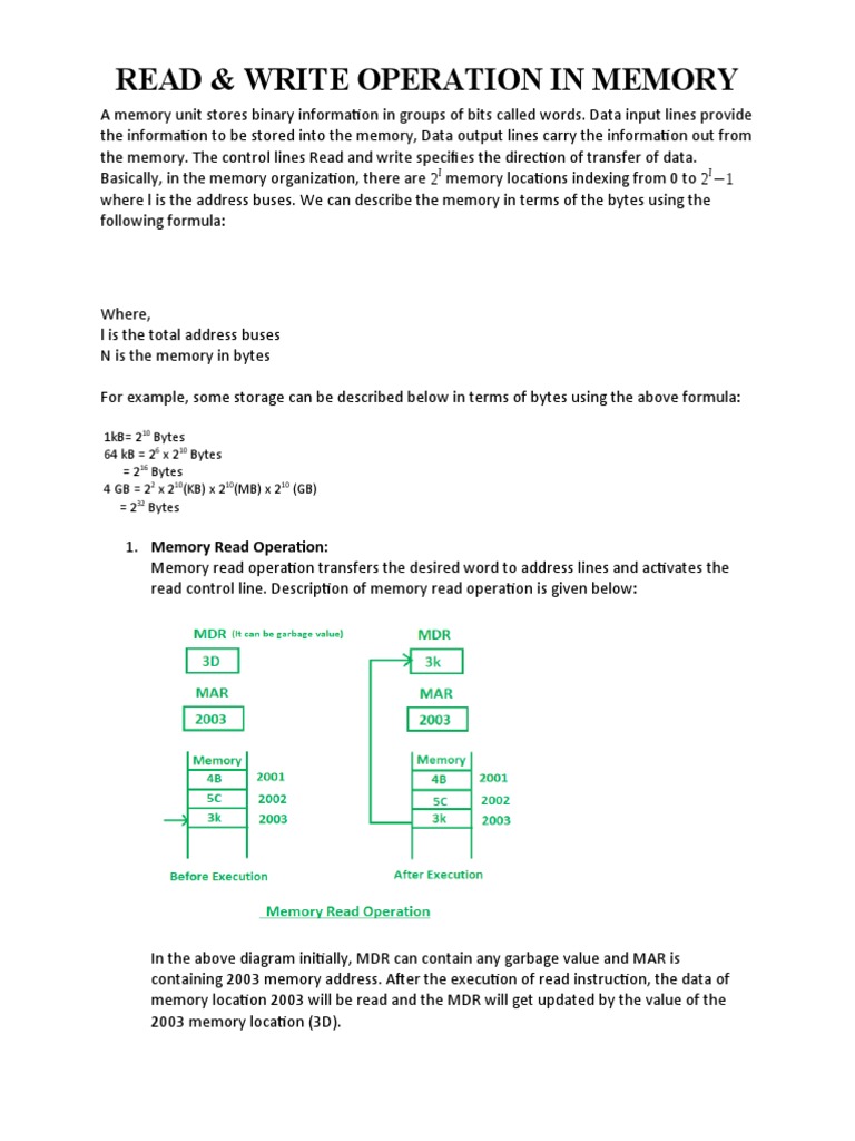 Memory Read and Write Operations Explained | PDF