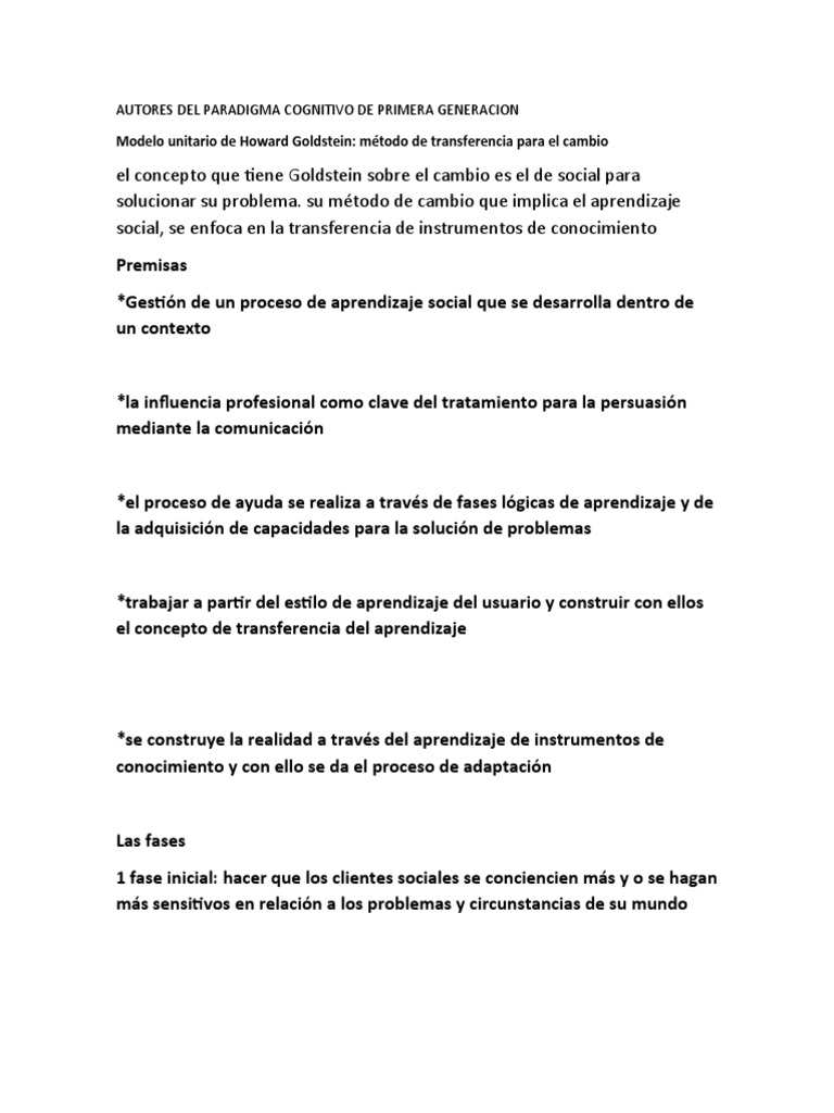 Autores Del Paradigma Cognitivo de Primera Generacion | PDF ...