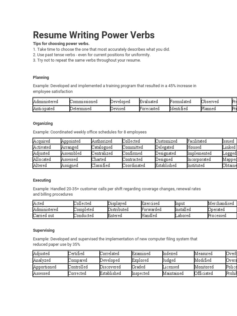 Resume Power Verbs | PDF | Business