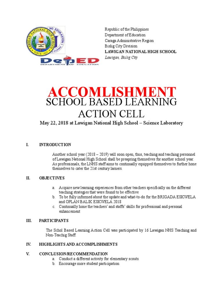 Accomplishment Report - Slac | PDF