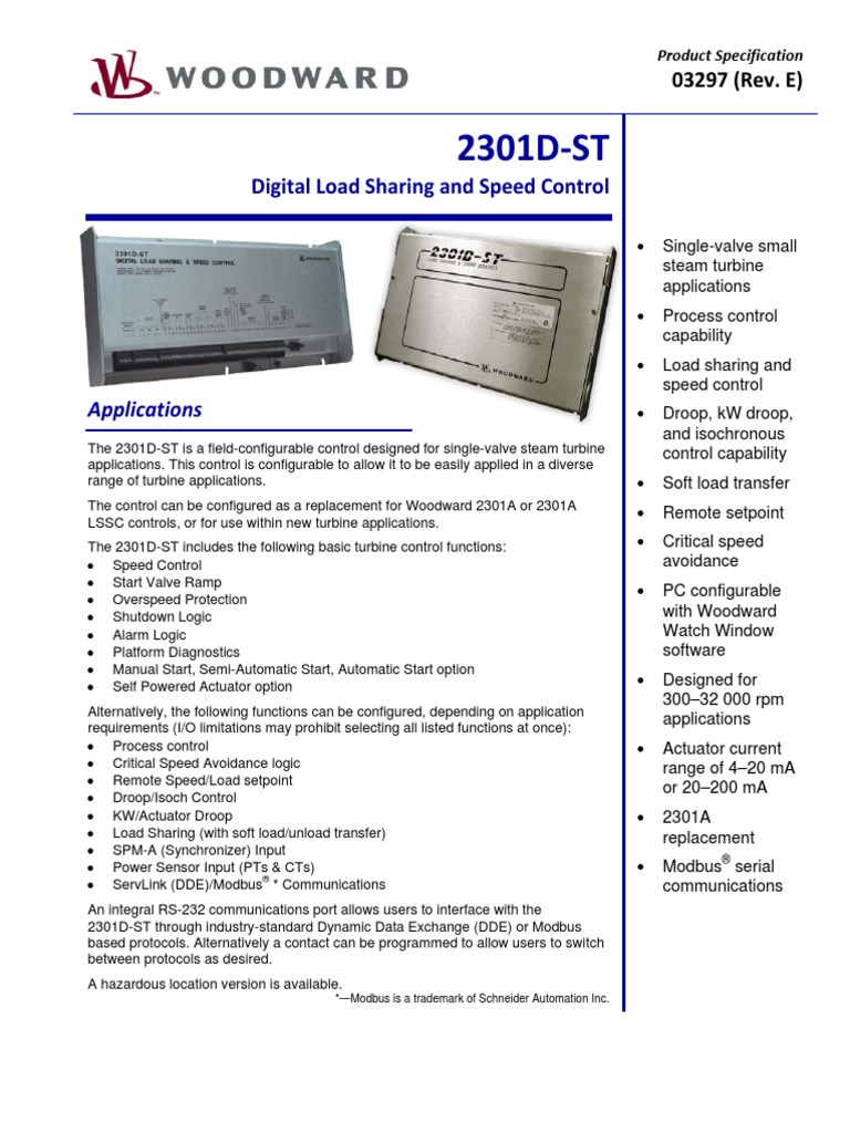 Woodward - 2301D-ST Digital Control For Small Steam Turbines | PDF ...