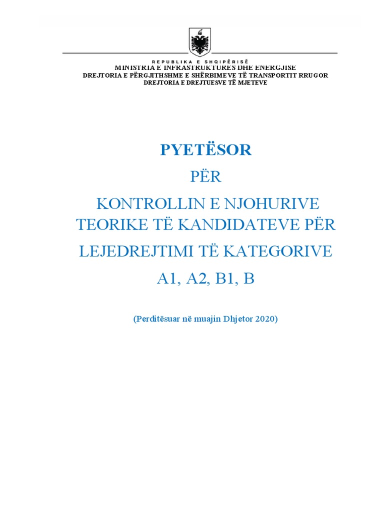 Pyetësor Për Kontrollin e Njohurive Teorike Të Kandidatëve Për ...