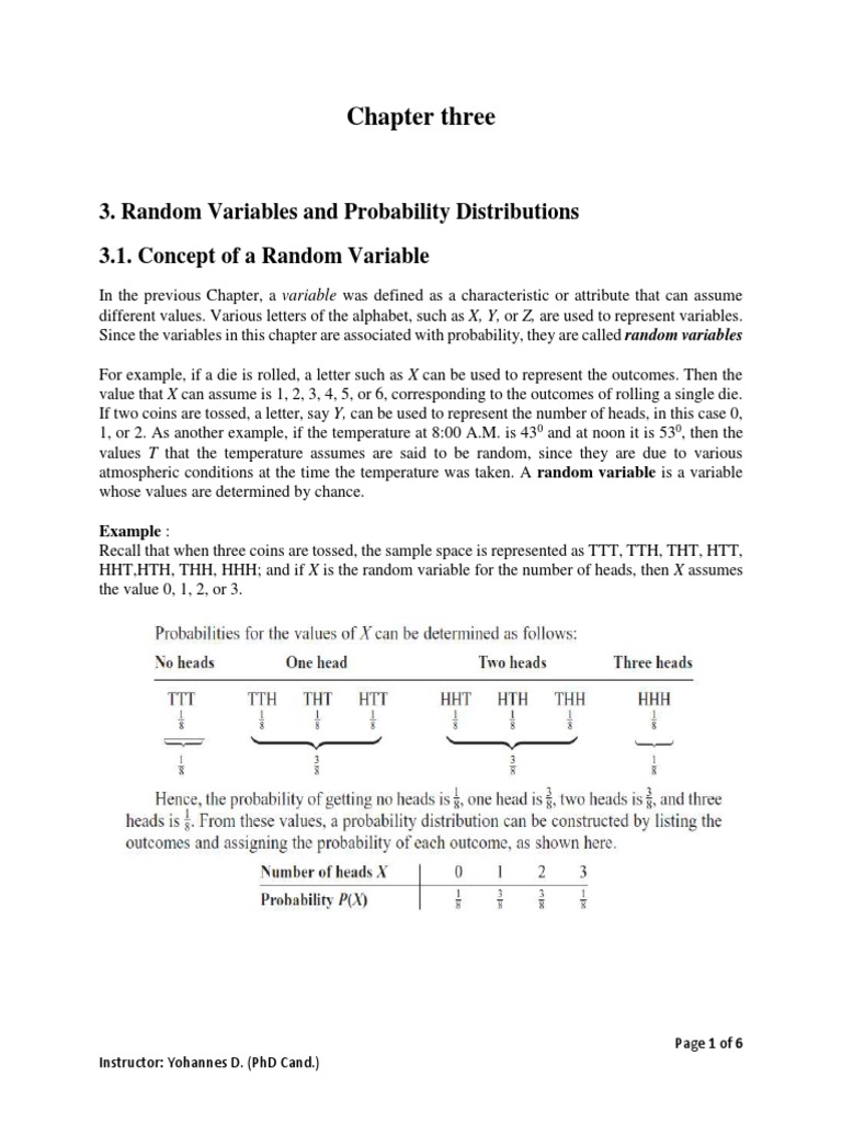 Chapter Three: 3. Random Variables and Probability Distributions 3.1. Concept of A Random ...