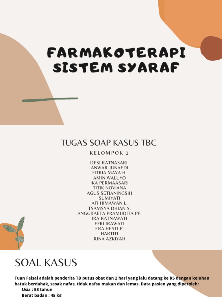 Farmakoterapi Sistem Syaraf - Soap TBC Kel.2 | PDF