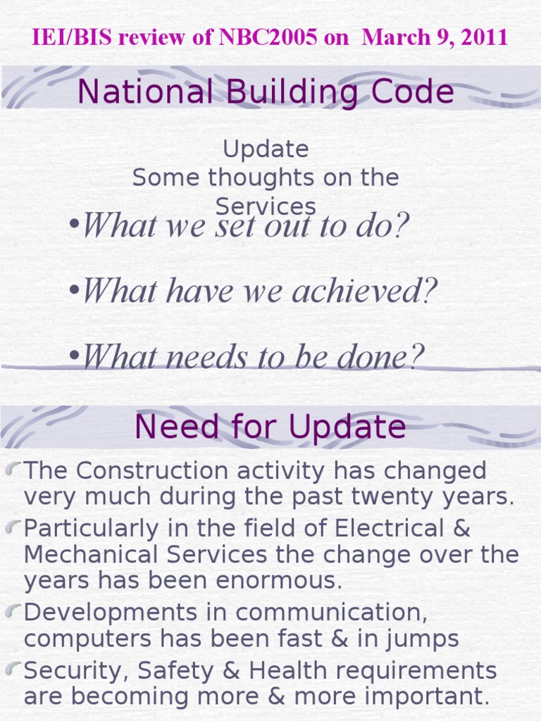 National Building Code: - What We Set Out To Do? - What Have We ...