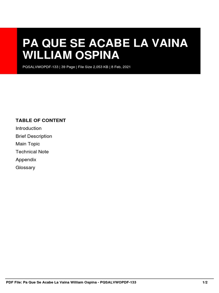 Pa Que Se Acabe La Vaina William Ospina: Table of Content | PDF