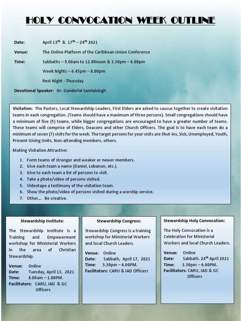 Outline - Holy Convocation Week 2021 | PDF