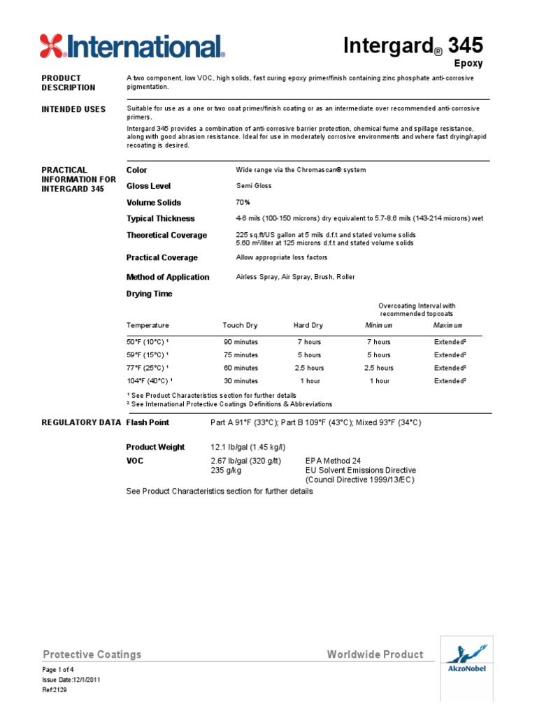 Intergard 345: Product Description Intended Uses | PDF | Epoxy | Paint