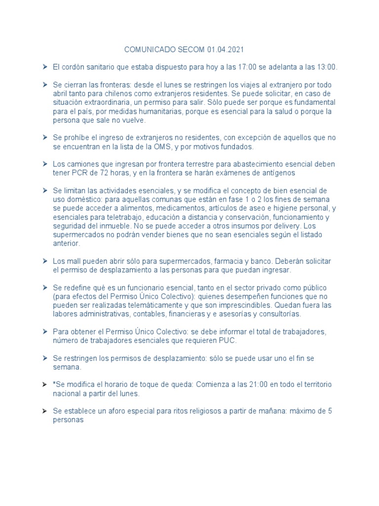 SECOM Comunicado Covid-19 01.04.21 | PDF