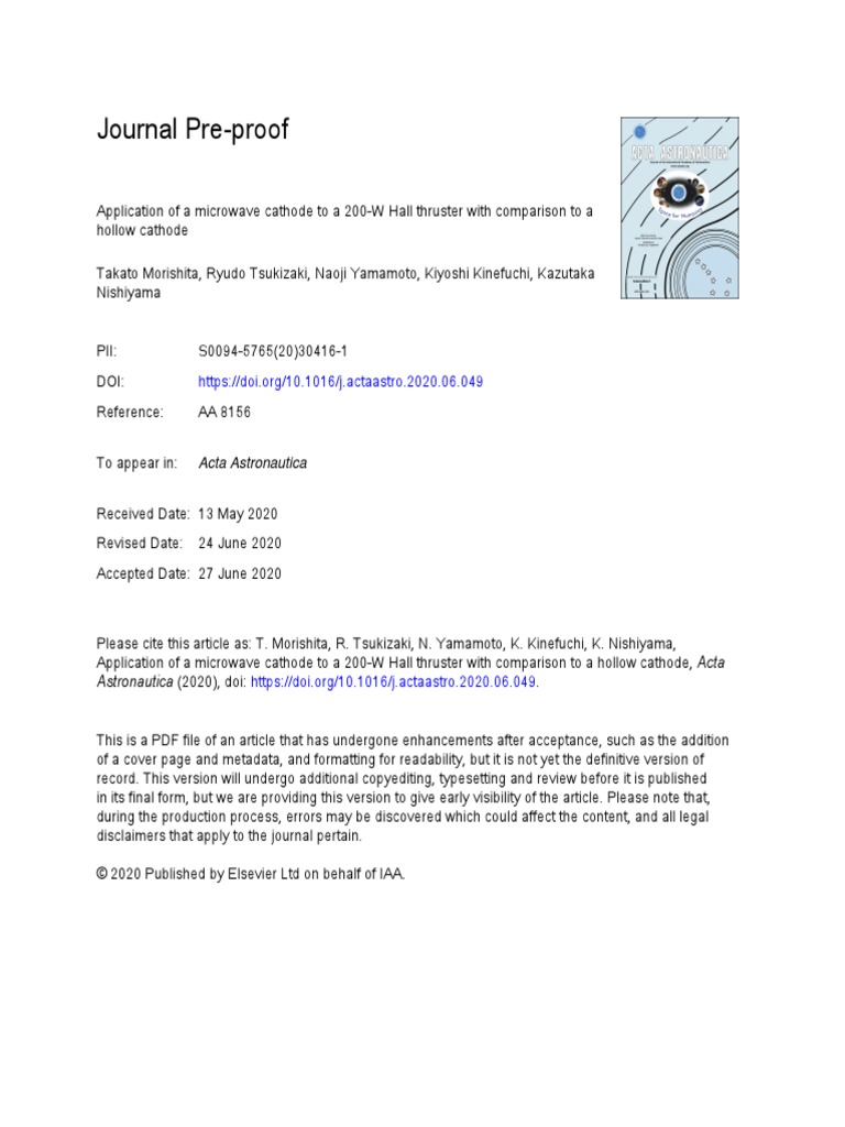 Application of A Microwave Cathode To A 200-W Hall Thruster With ...