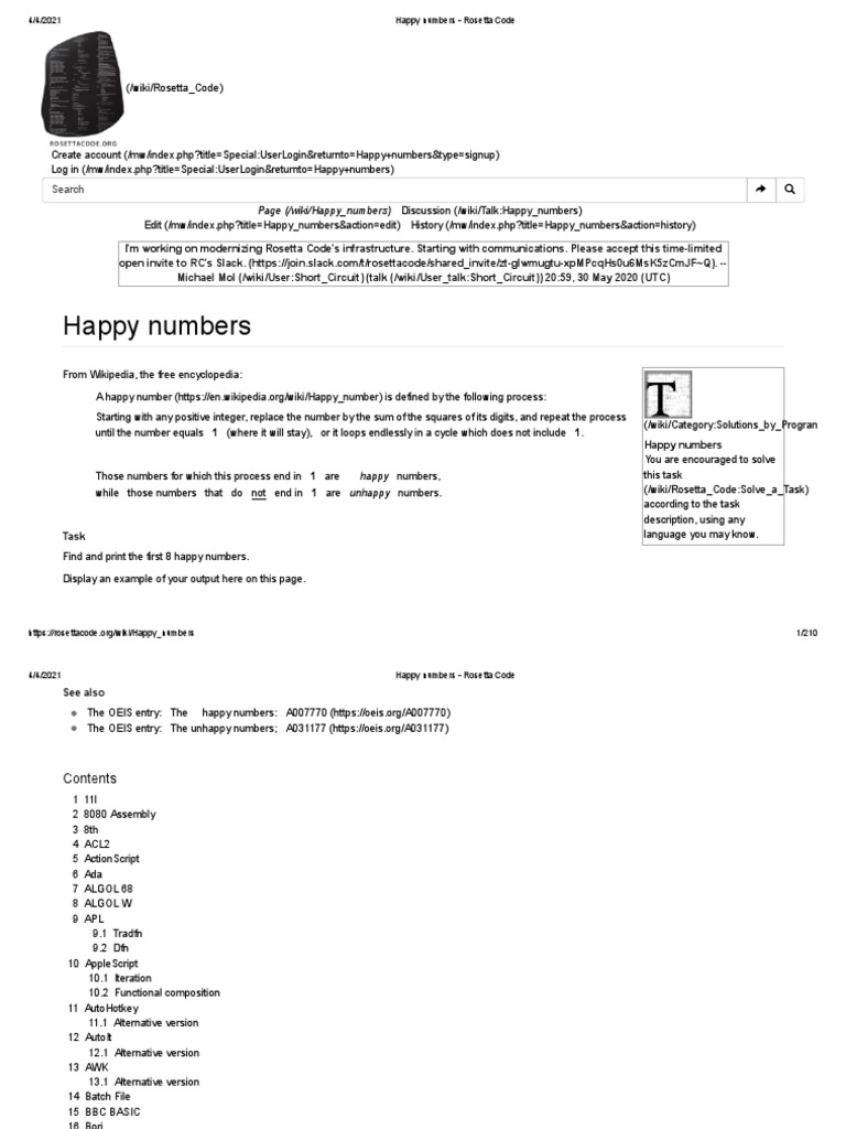 Happy Numbers - Rosetta Code | PDF | Boolean Data Type | Control Flow