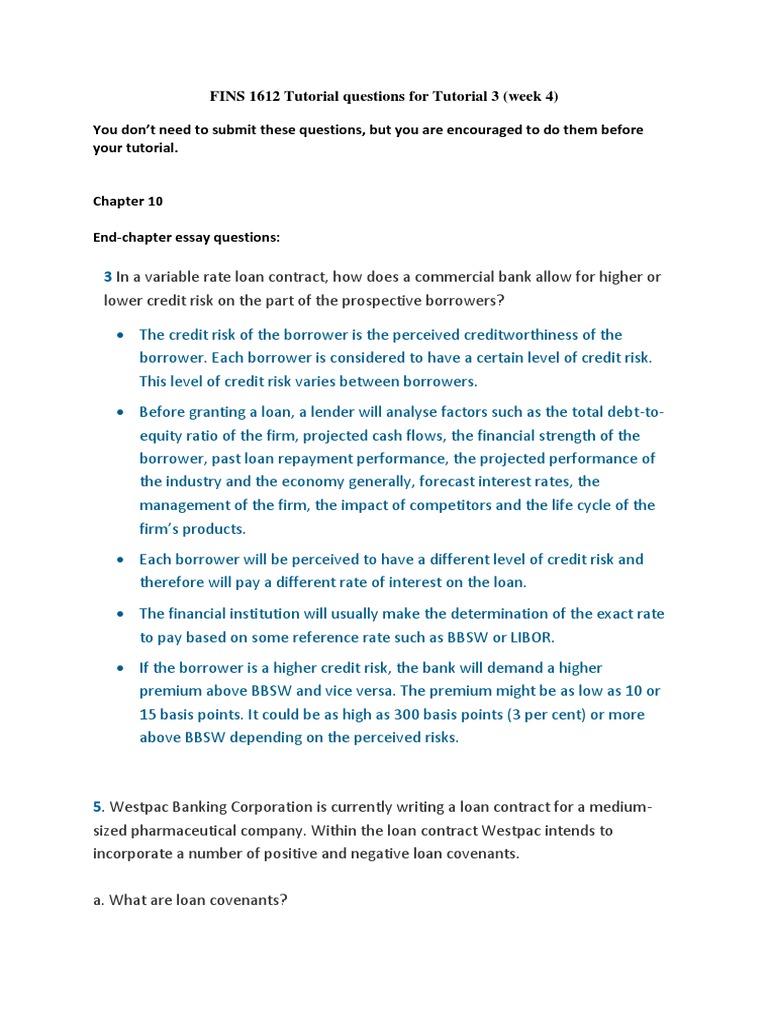 Homework Questions For Tutorial in Week 4 With Solution | PDF | Loans ...